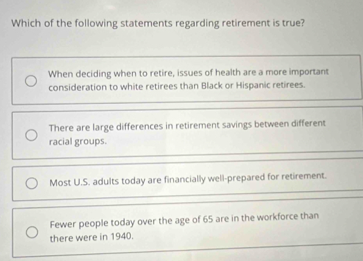 Solved: Which of the following statements regarding retirement is true ...