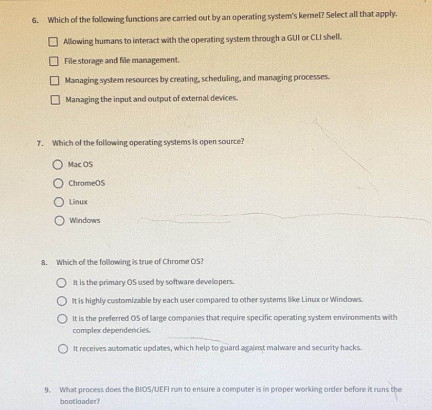 Solved: Which of the following functions are carried out by an ...