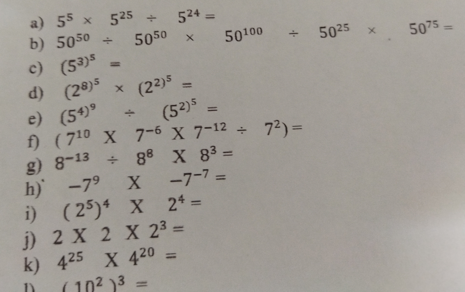 Solved: a, b) 55^(50)/ 5^(25)/ 50^(20)=50^(100)/ 50^(25)* 50^(75)= (5 ...