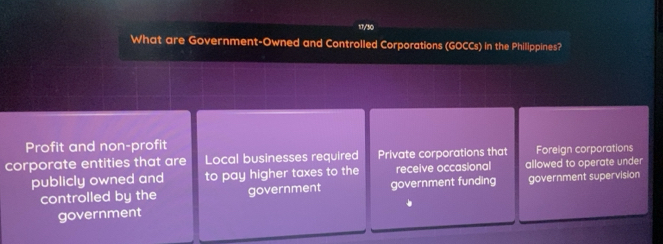 Solved: 17/30 What are Government-Owned and Controlled Corporations ...