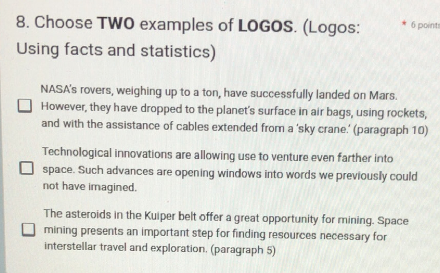 Solved: Choose TWO examples of LOGOS. (Logos: 6 point Using facts and ...