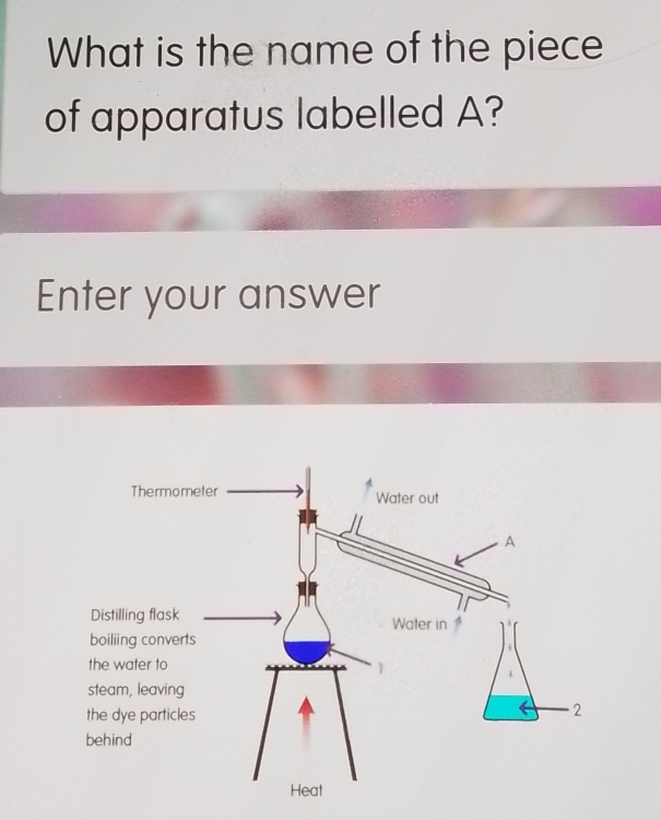 Solved: What is the name of the piece of apparatus labelled A? Enter ...