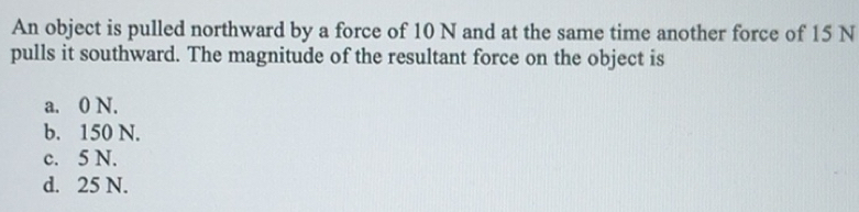 Solved: An object is pulled northward by a force of 10 N and at the ...