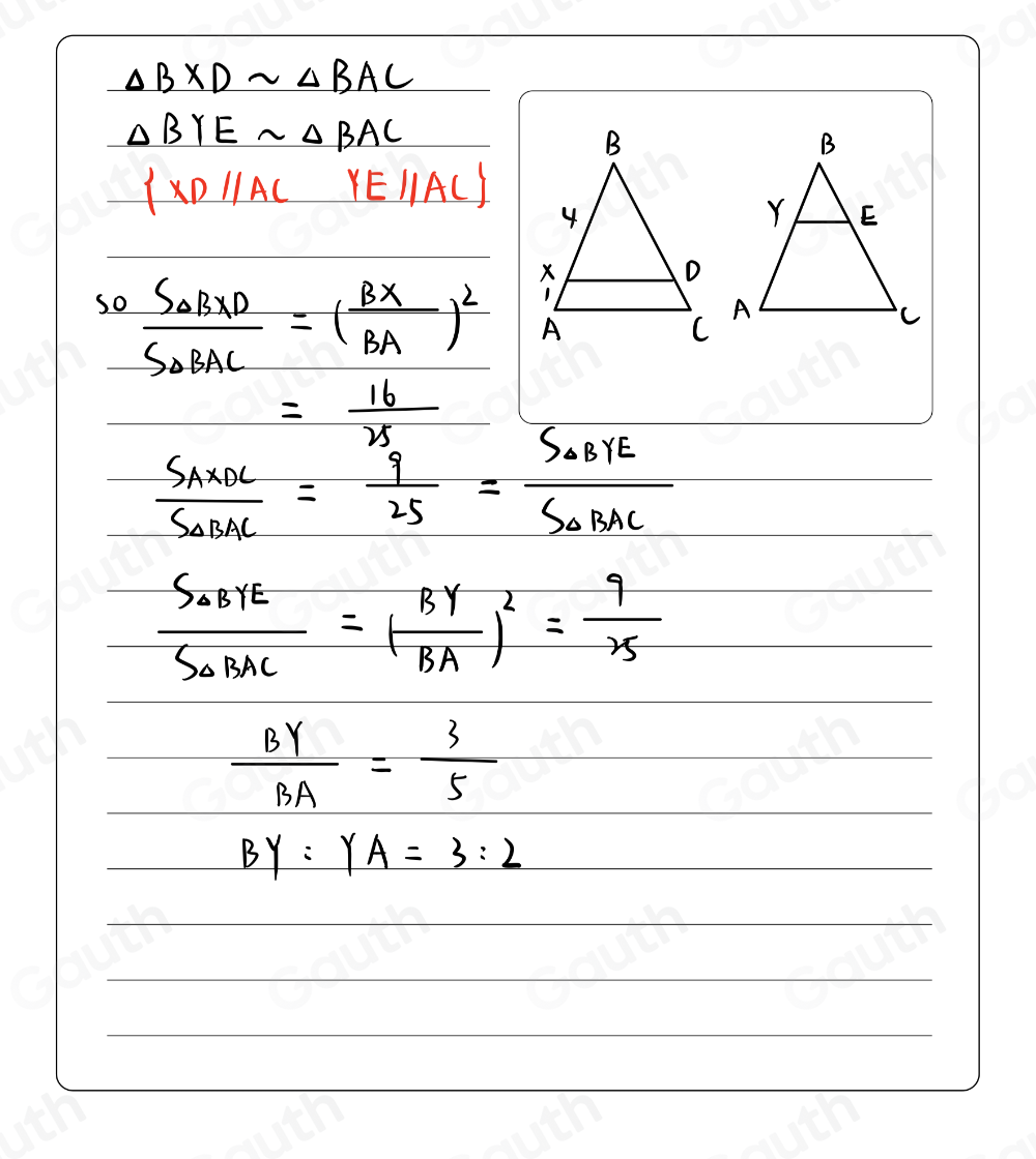 Solved: In the triangle ABC, we can draw a line parallel to its base AC ...