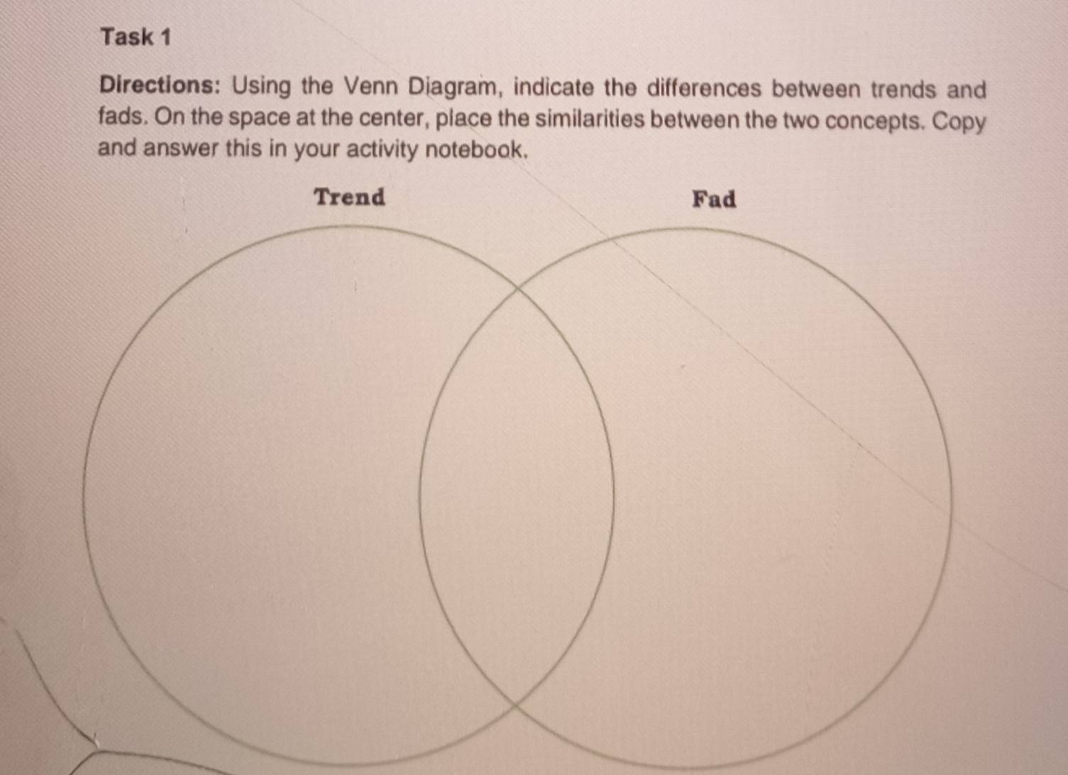 Solved: Task 1 Directions: Using the Venn Diagram, indicate the ...