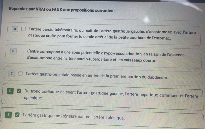 Résolu :Répondez par VRAI ou FAUX aux propositions suivantes : A L ...