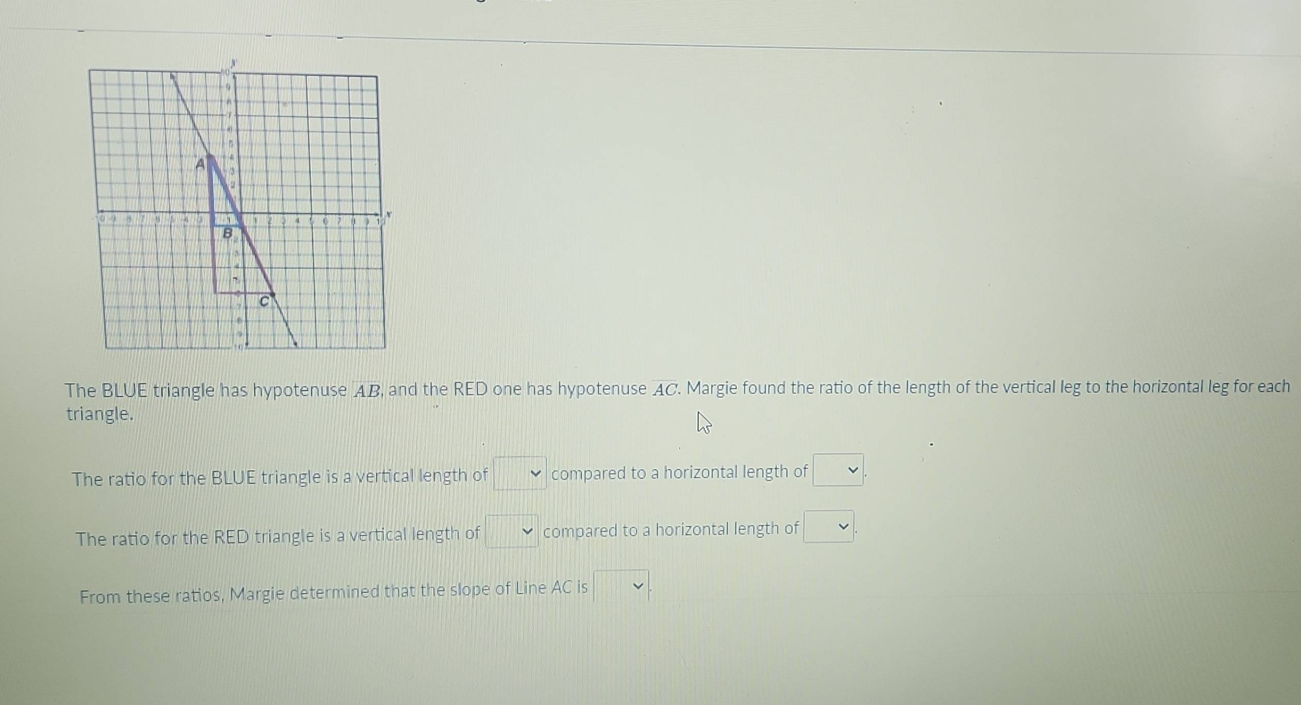 Solved: The BLUE triangle has hypotenuse AB, and the RED one has ...