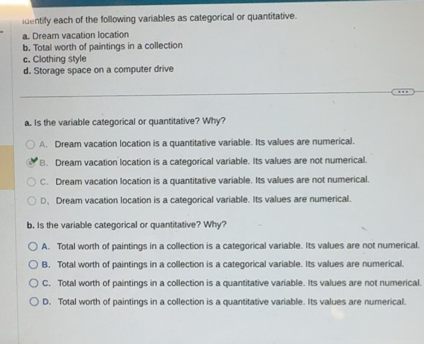 Solved: identify each of the following variables as categorical or ...