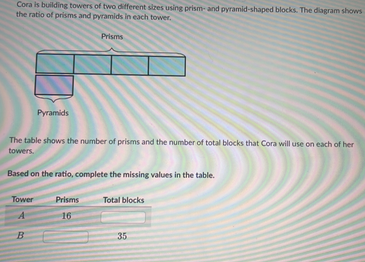 Solved: Cora is building towers of two different sizes using prism- and ...