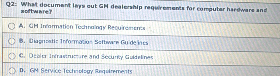 Solved: What document lays out GM dealership requirements for computer ...