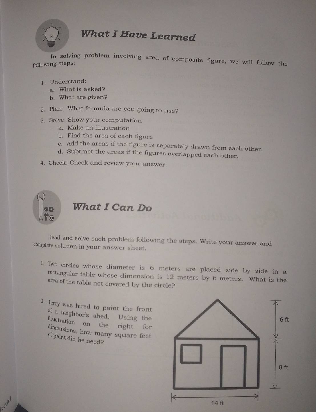 Solved: What I Have Learned In solving problem involving area of ...