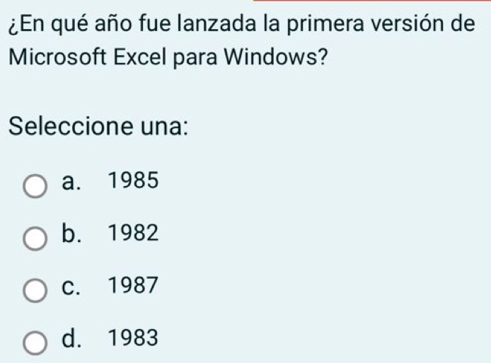 Resuelto:¿En qué año fue lanzada la primera versión de Microsoft Excel ...
