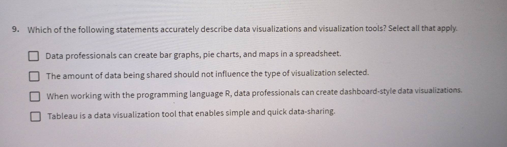 Solved: Which of the following statements accurately describe data visualizations and ...