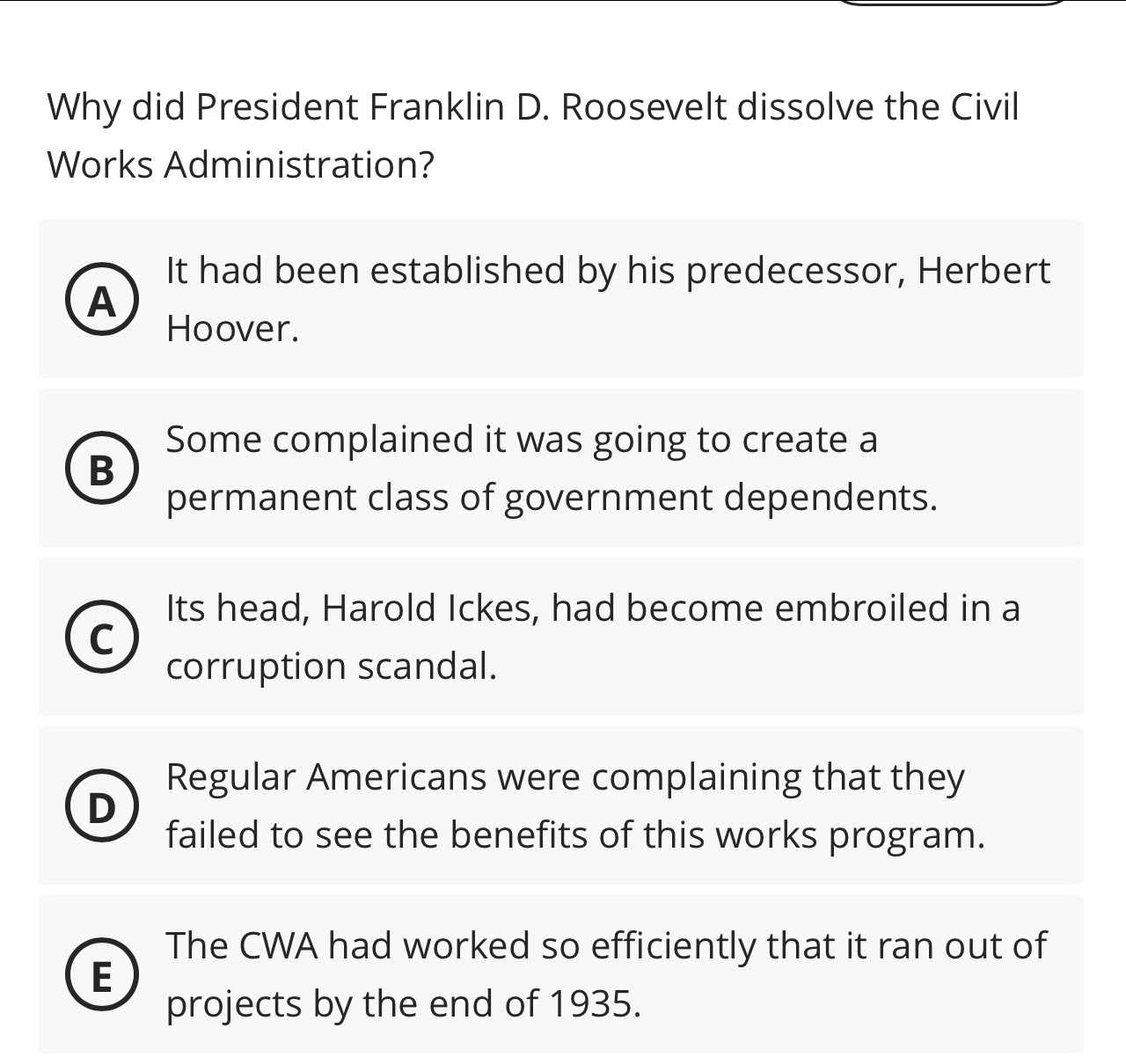 Solved: Why did President Franklin D. Roosevelt dissolve the Civil ...