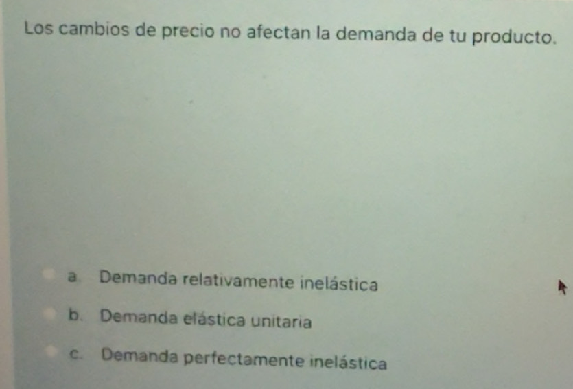 Resuelto:Los cambios de precio no afectan la demanda de tu producto. a ...