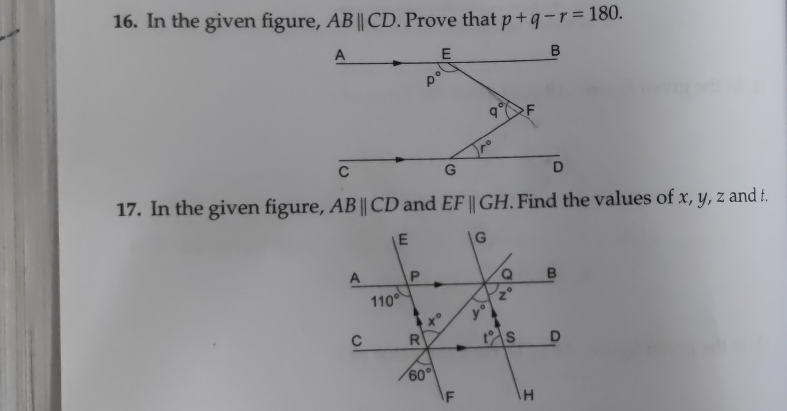 Solved: In the given figure, ABparallel CD. Prove that p+q-r=180. 17 ...
