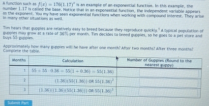 Solved: A function such as f(x)=176(1.17)^x is an example of an ...