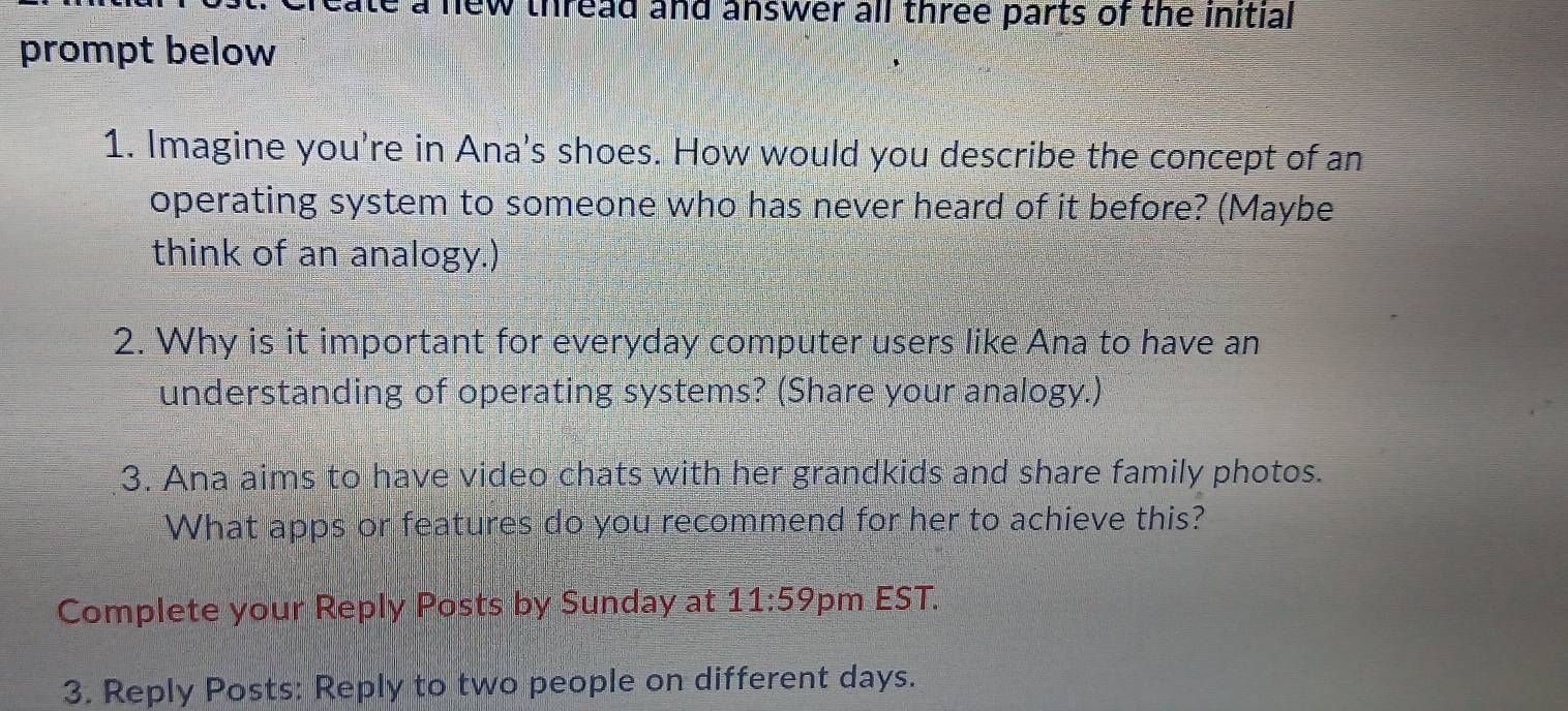 Solved: a new thread and answer all three parts of the initial prompt ...