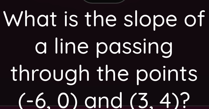 Solved: What is the slope of a line passing through the points (-6,0 ...