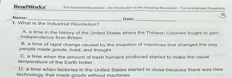 Solved: ReadWorks' The Industrial Revolution - An Introduction to the ...