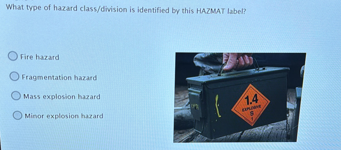 Solved: What type of hazard class/division is identified by this HAZMAT ...