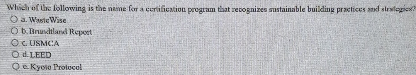 Solved: Which of the following is the name for a certification program ...