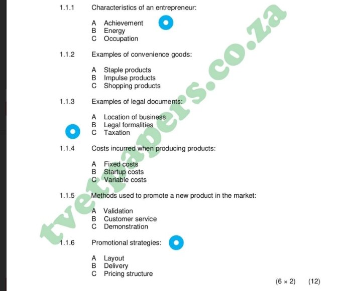 Solved: Characteristics of an entrepreneur: A Achievement B Energy C ...