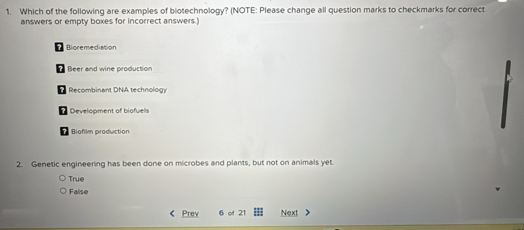 Solved: Which of the following are examples of biotechnology? (NOTE ...
