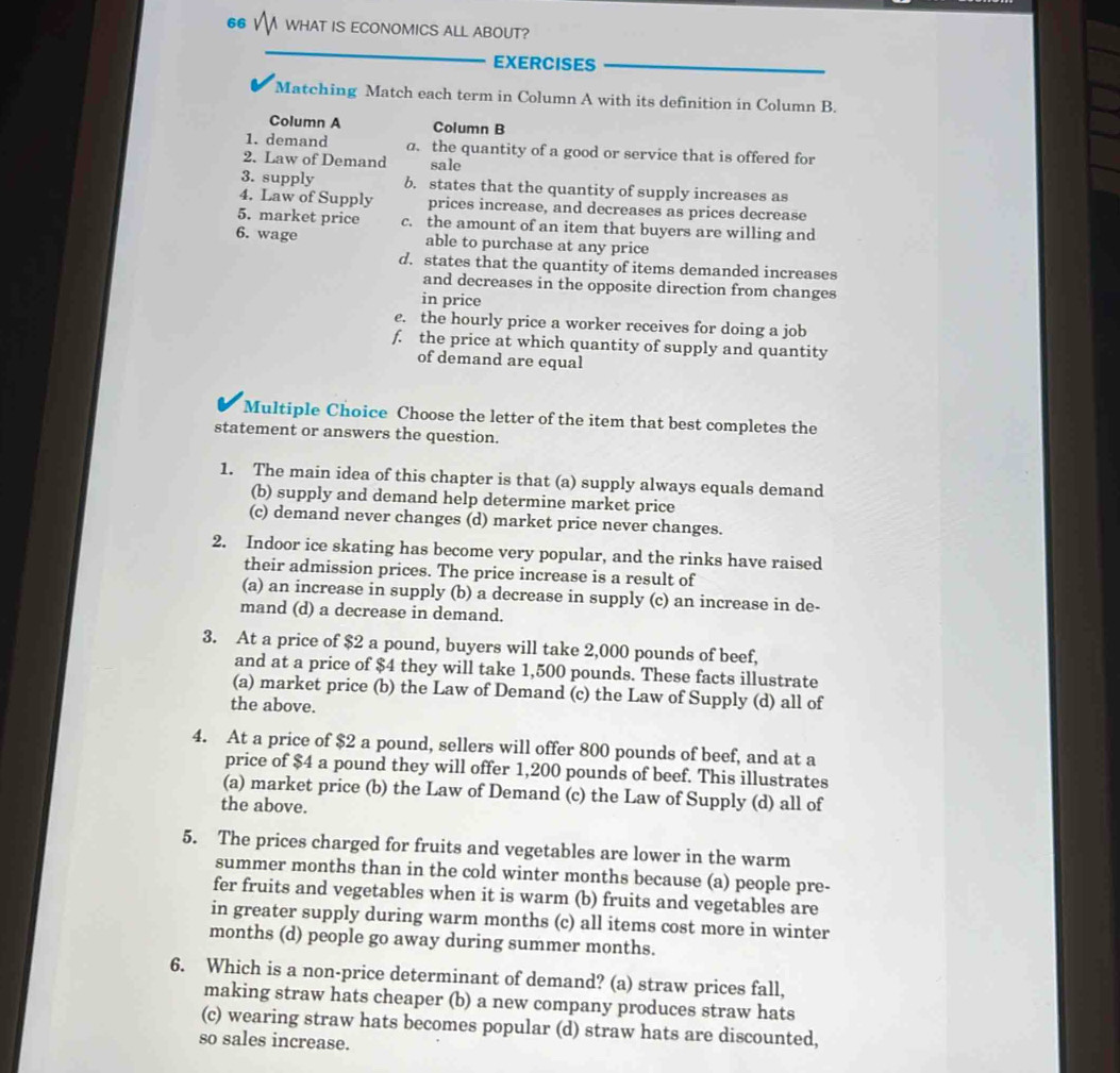 Solved: WHAT iS ECONOMICS ALL ABOUT? EXERCISES Matching Match each term ...
