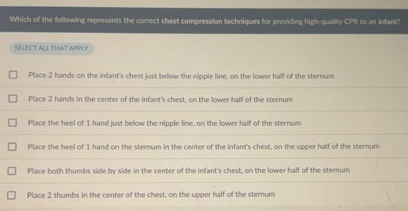 Solved: Which of the following represents the correct chest compression ...