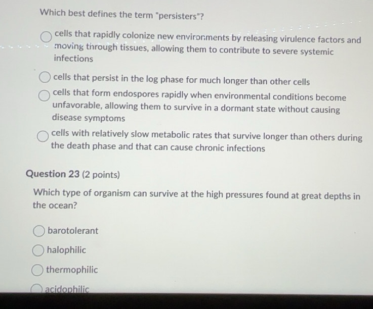 Solved: Which best defines the term "persisters”? cells that rapidly ...