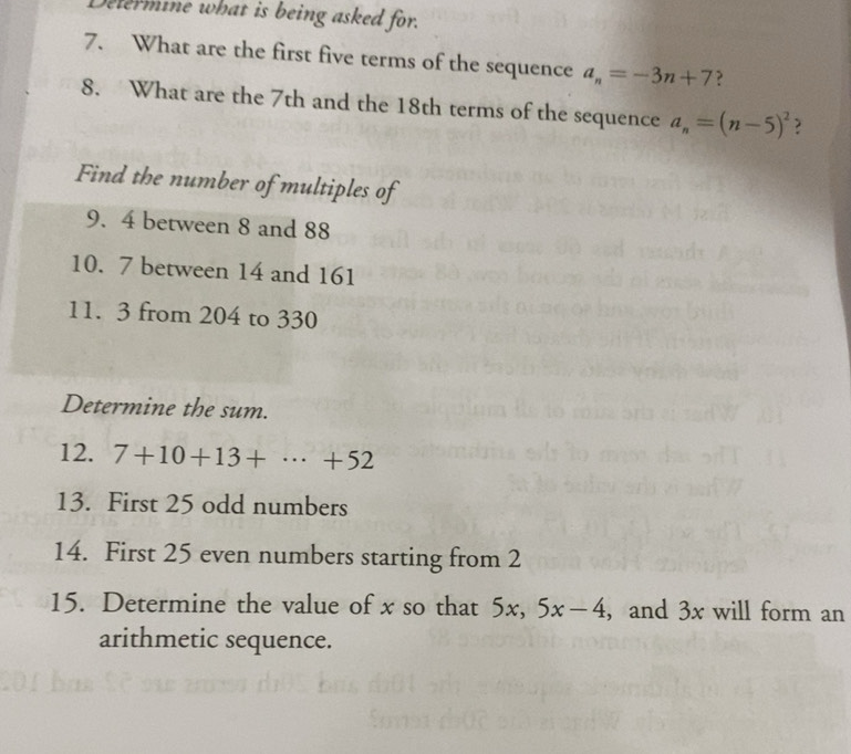 Solved: betermine what is being asked for. 7. What are the first five terms of the sequence a_n ...