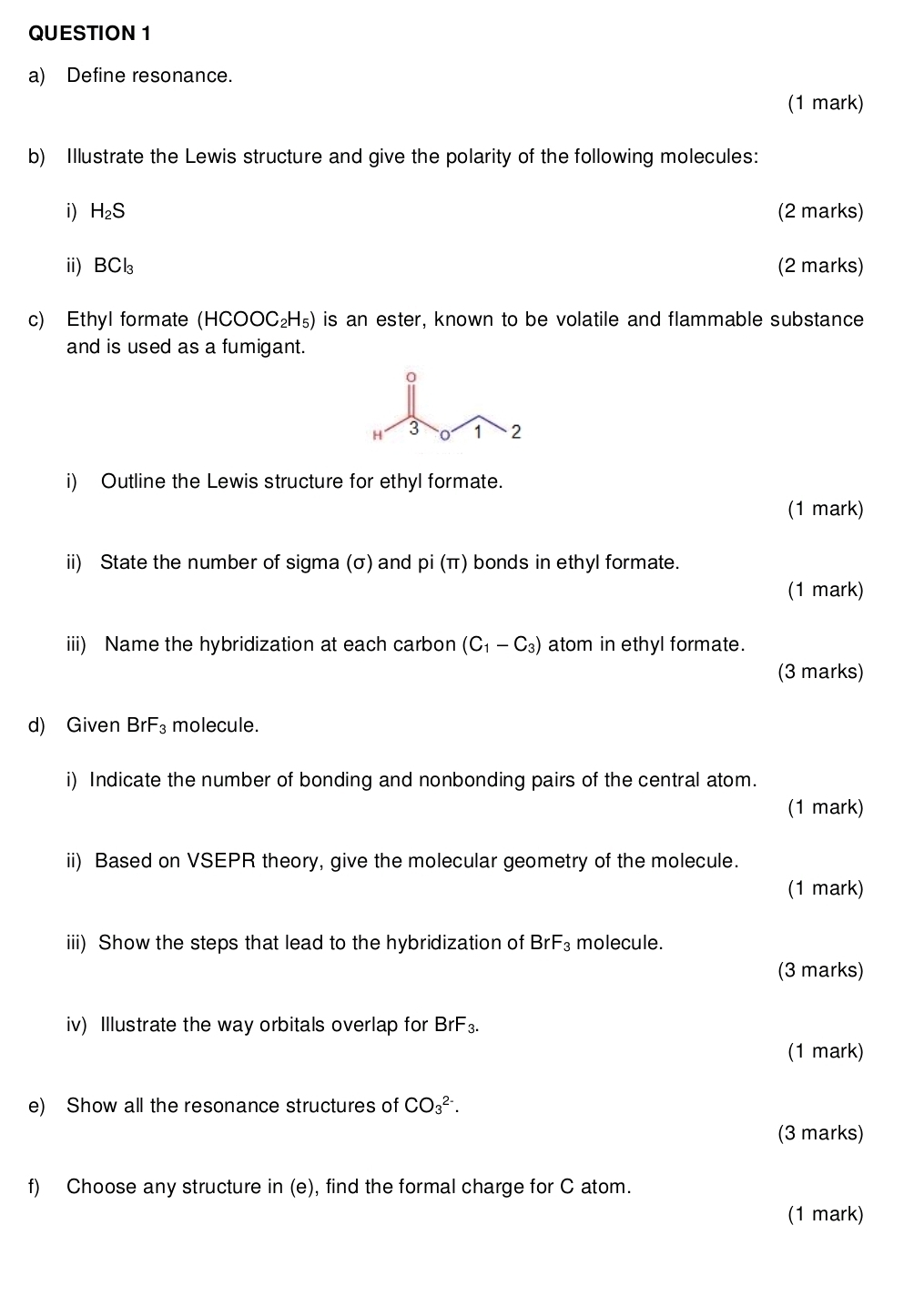 Selesai:Define resonance. (1 mark) b) Illustrate the Lewis structure ...