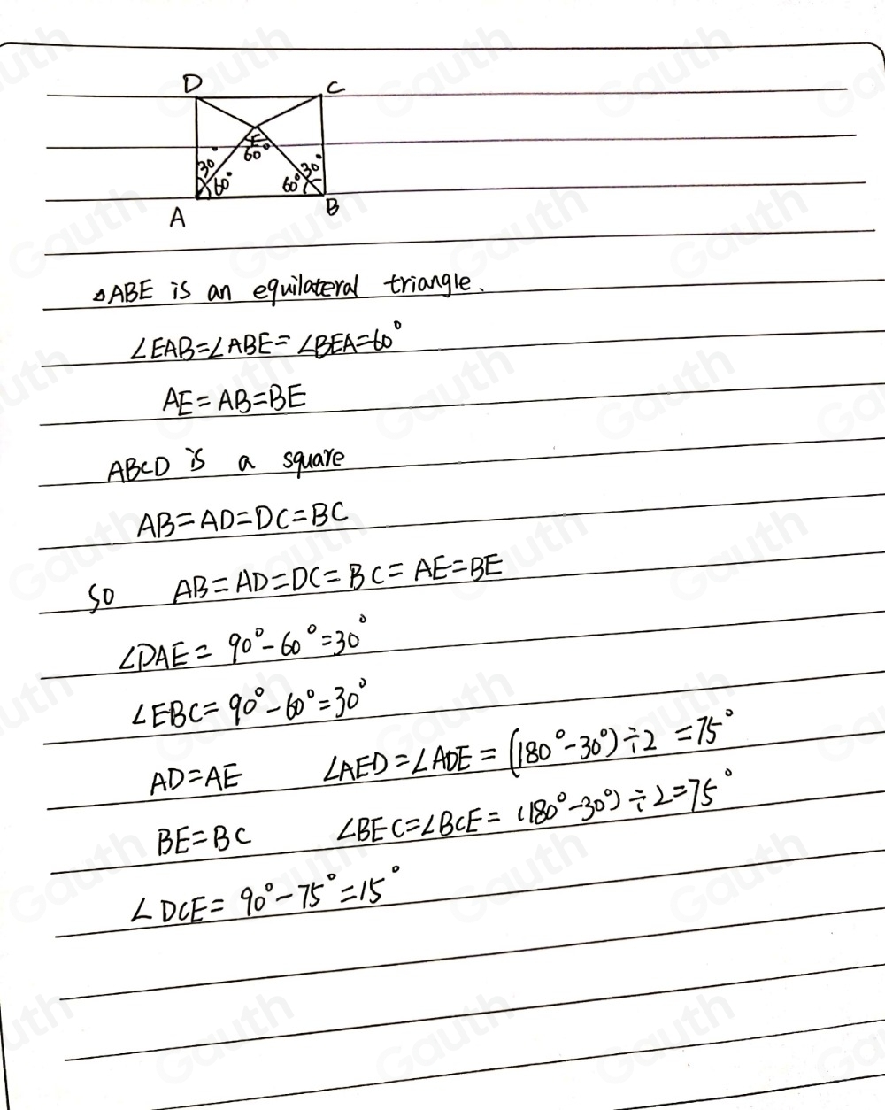 Solved: In the adjoining figure ABCD is a square and ABE is an ...