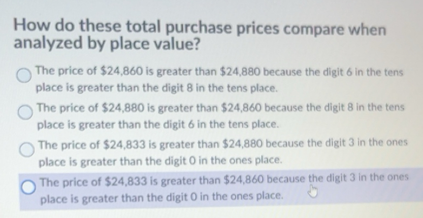 Solved: How do these total purchase prices compare when analyzed by ...