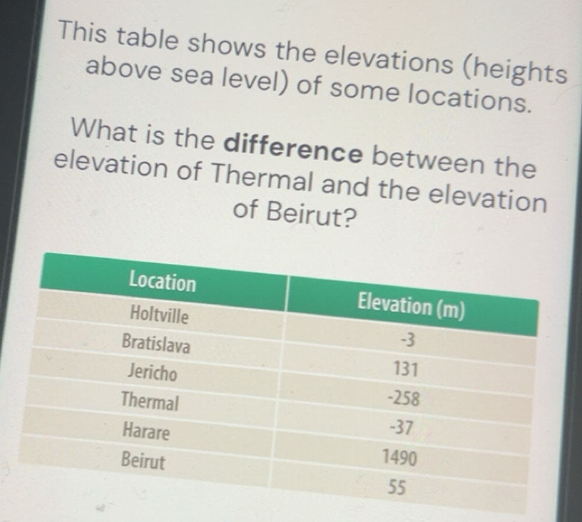 Gelöst:This table shows the elevations (heights above sea level) of ...