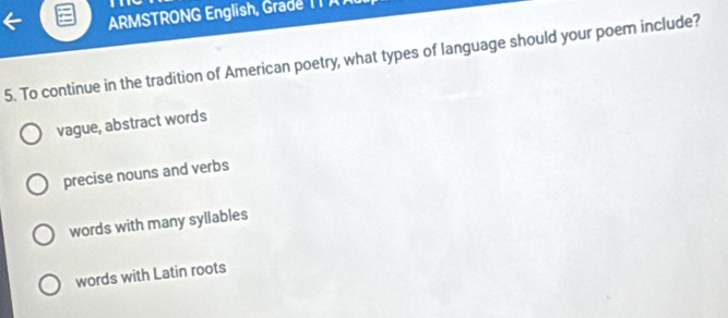 Solved: ARMSTRONG English, Grade 1 5. To continue in the tradition of ...