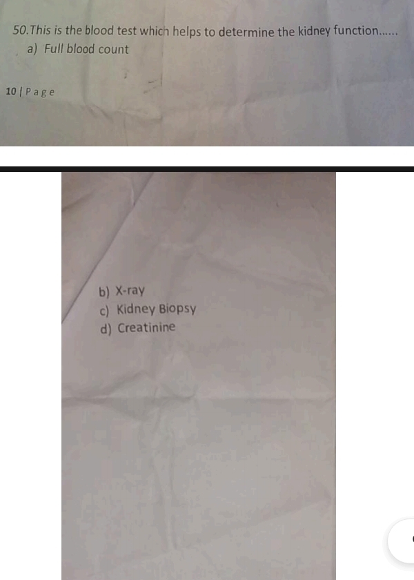 Résolu :This is the blood test which helps to determine the kidney ...