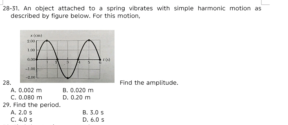 Solved: 28-31. An object attached to a spring vibrates with simple ...