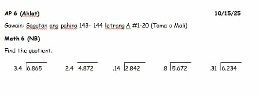 Solved: AP 6 (Aklat) 10/15/25 Gawain: Sagutan ang pahina 143- 144 ...