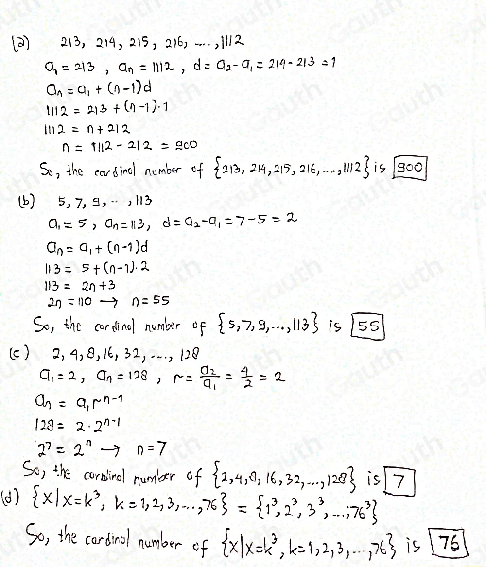 Solved: Find the cardinal number of each of the following sets. Assume the pattern of elements ...