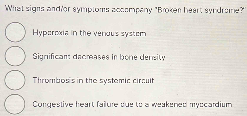 Solved: What signs and/or symptoms accompany “Broken heart syndrome ...
