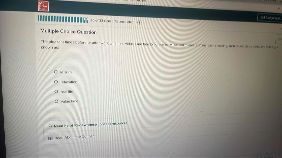 Solved: Mc Graw Exit Assignment 30 of 33 Concepts completed Multiple ...