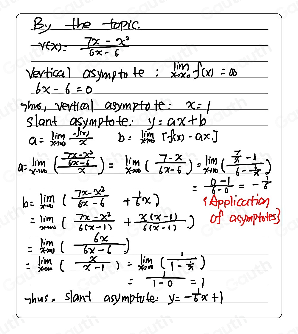 Solved: Find the slant asymptote and the vertical asymptote. (If an ...