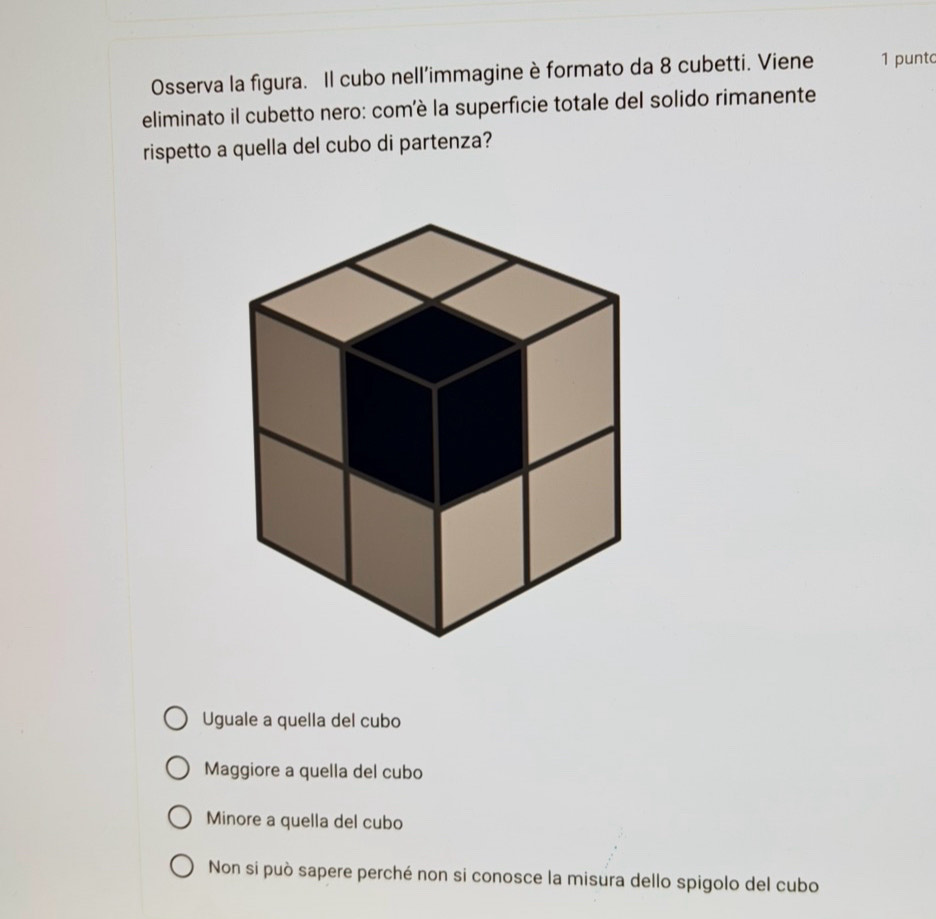 Risolto:Osserva la figura. Il cubo nell’immagine è formato da 8 cubetti ...
