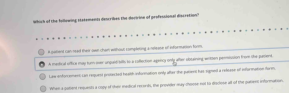 Solved: Which of the following statements describes the doctrine of ...