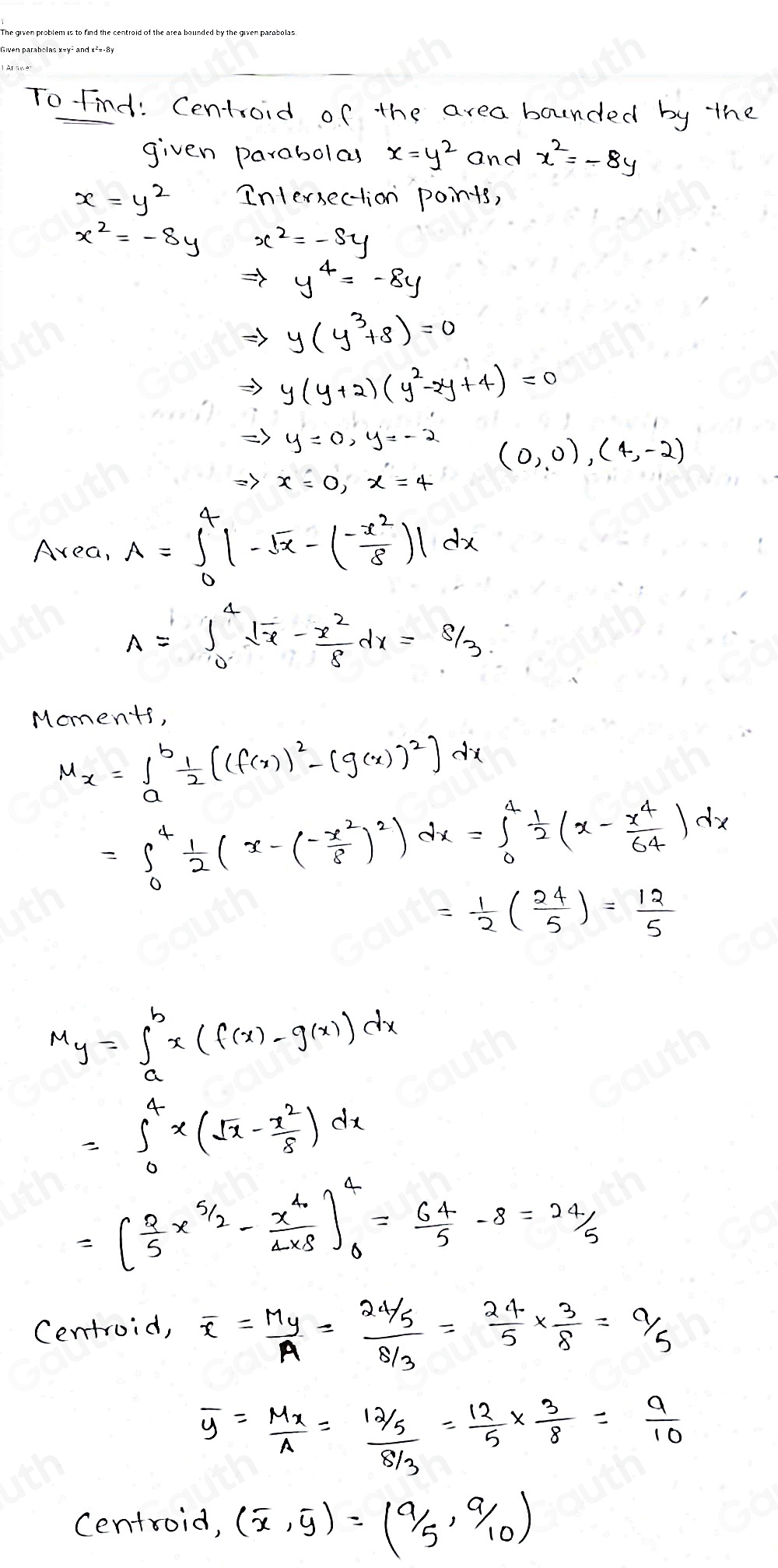 Solved: Find the centroid of the area bounded by the parabolas x=y^2 ...