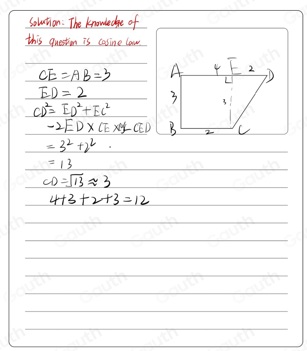 Solved: Find the length of each side of trapezoid with upper base of 4 ...