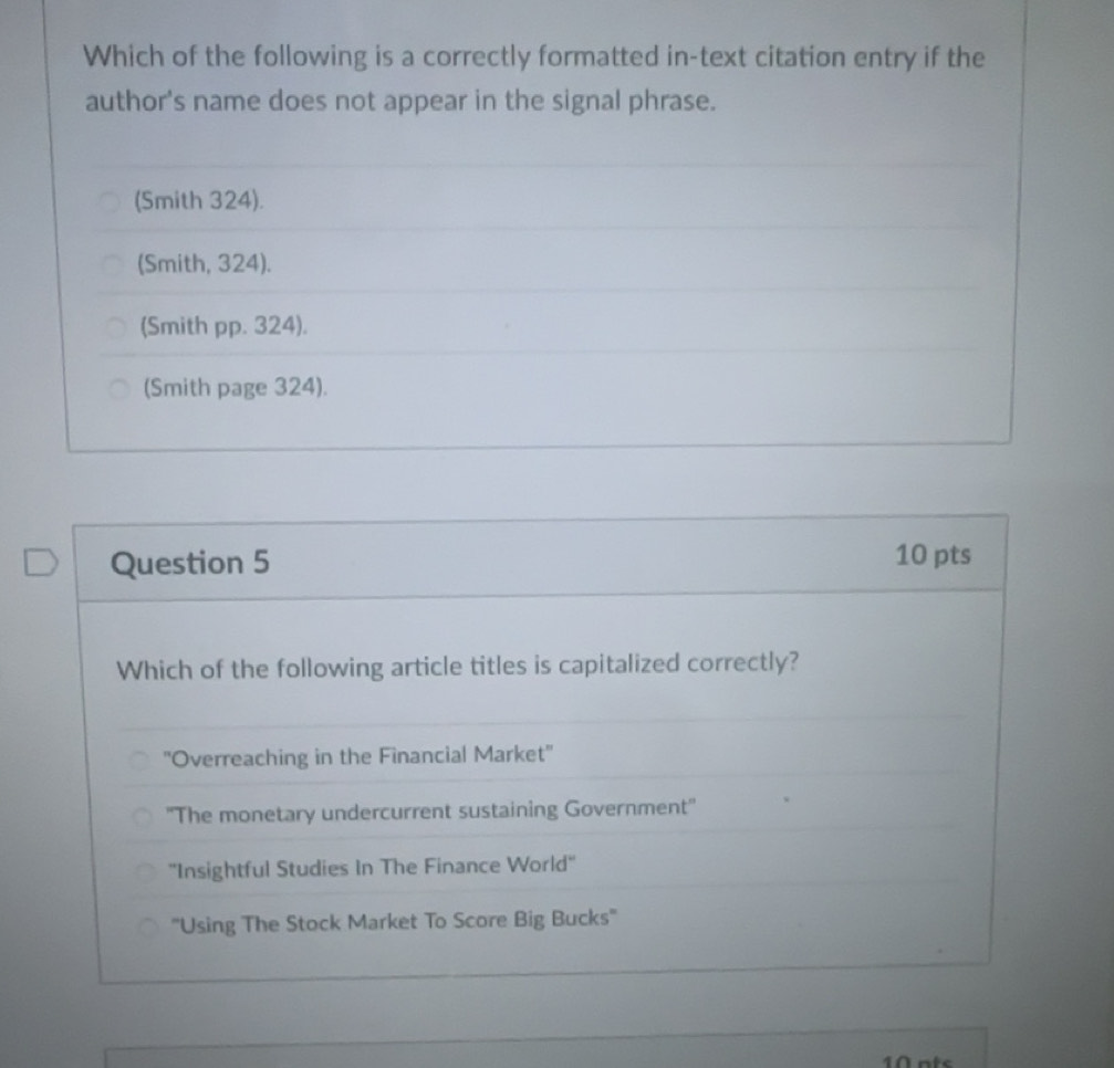 Solved: Which of the following is a correctly formatted in-text ...
