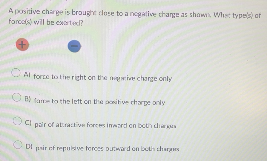 Solved: A positive charge is brought close to a negative charge as ...